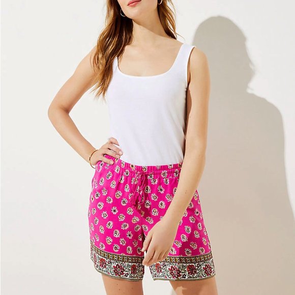 LOFT | Shorts | New Loft M Pink Border Print Drawstring Shorts | Poshmark